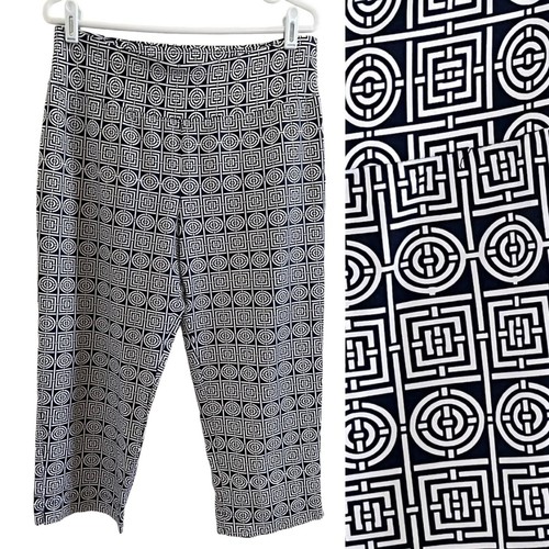 J. McLaughlin Carmel Pant Catalina Cloth Capri Navy White Scroll Geo ...