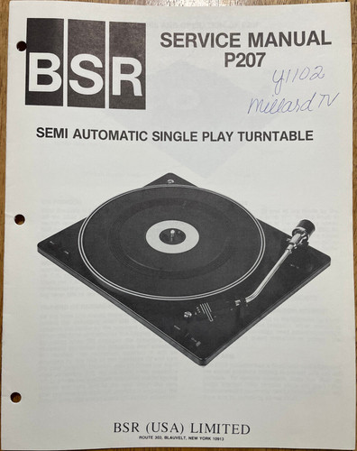 BSR P-207 SEMI AUTOMATIC SINGLE PLAY TURNTABLE ORIGINAL SERVICE REPAIR ...