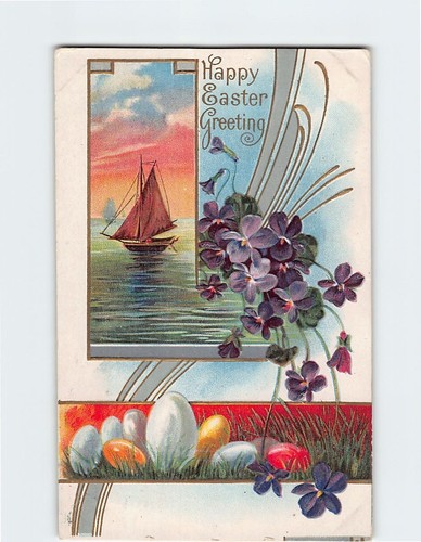 Postcard Happy Easter Greeting Sunset Ocean Scene Embossed Card | eBay