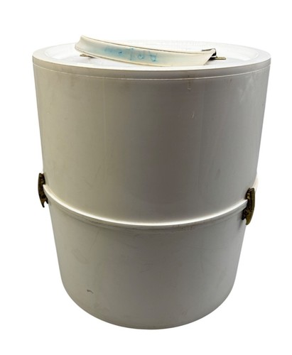 Vintage White plastic Double-Layer Storage travel hat wig box Container ...