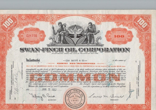 SWAN-FINCH OIL CORPORATION....1957 COMMON STOCK CERTIFICATE | eBay