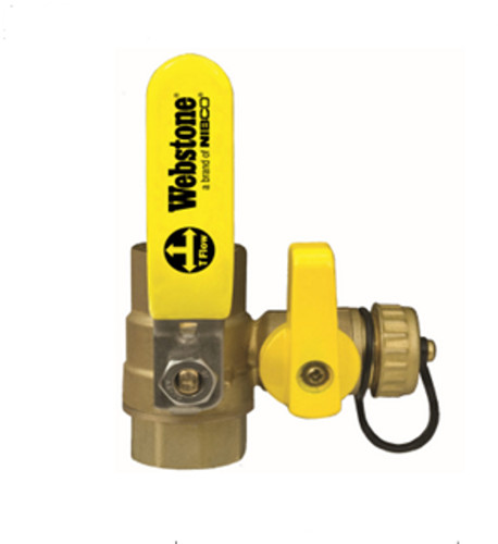 WEBSTONE H-40614, 1 in. Brass Ball Valve W/Drain, 3-WAY, IPS ...