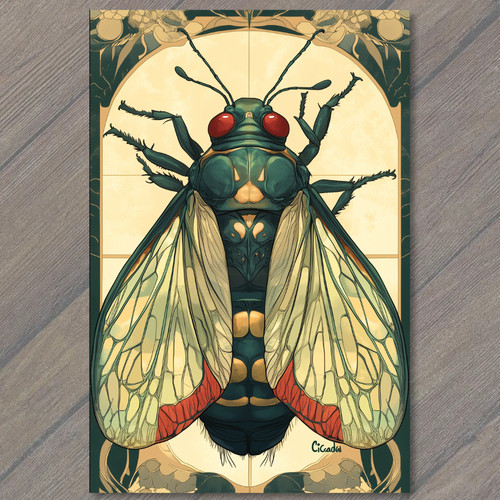 Art Print Cicada Red Eyed Insect Bug Wings Entomology Cabinet Curiosity ...