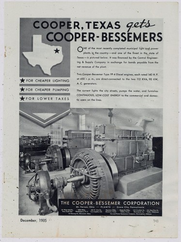 1935 Cooper Bessemer Co. Ad: Central Engineering & Supply Co. Cooper ...