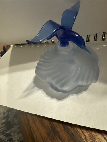Blue satin Glass With Cobalt Bird Stopper | eBay