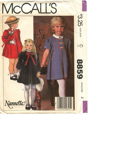 McCalls 8859 Childs Dress Sewing Pattern Size 2 Nanette Design 1983 Vintage UNCU | eBay