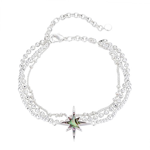Silver Flash Plated CZ & Abalone Inlay Stone NorthStar Three Strand ...