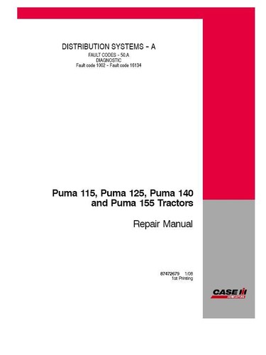 CASE IH PUMA 115, 125, 140, 155 TRACTOR- FAULT CODES 50 A SERVICE ...