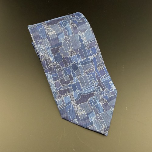 Salvatore Ferragamo Silk Tie Blue Cityscape Florence Architecture Italy ...
