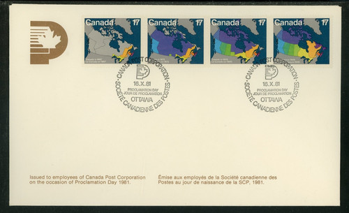 CANADA, PROCLAMATION DAY, MAPS OF CANADA, 1981 FIRST DAY COVER !! L56-1 ...
