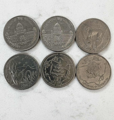 6x 2001 20c Coins Australian Centenary of Federation Tasmania, Norfolk ...