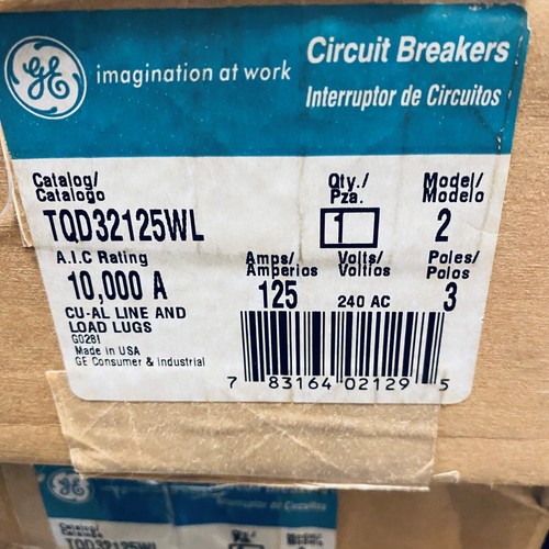 GE TQD32125WL BREAKER 3POLE 125A 240V 10KAIC NEW IN BOX READY TO SHIP ...