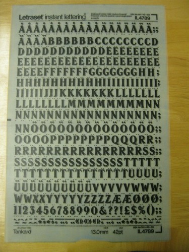 .1 x Letraset Upper Case Letters/Numbers Tankard 13mm 42pt Sheet IL4789 ...