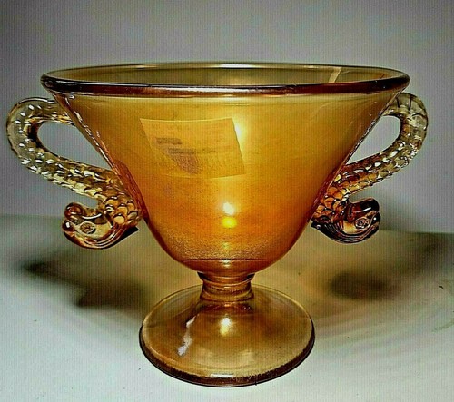 Fenton Marigold Footed Compote/Comport Bowl w/ Dolphin Handles-NWT in ...