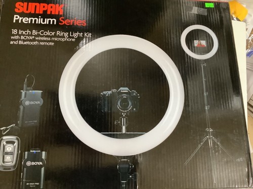 Sunpak Premium Series 18” Bi-color Ring Light Kit with Boya wireless ...
