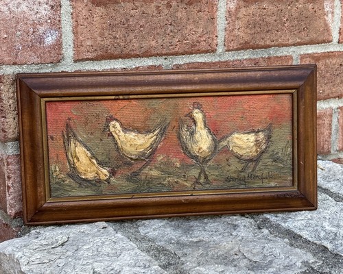 Original Shirley Mansfield Painting Chickens Folk Farm Art Primitive ...