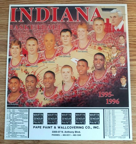 INDIANA UNIVERSITY HOOSIERS MEN'S BASKETBALL POSTER (PARTIAL) 1995-96 ...