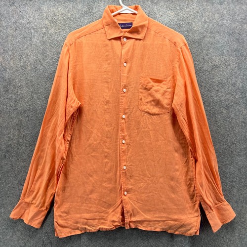 Ralph Lauren Purple Label Shirt Mens Medium Orange Button Down Linen ...