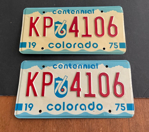 Pair 1975 Colorado Centennial License Plate Tags 1976 KP 4106 | eBay