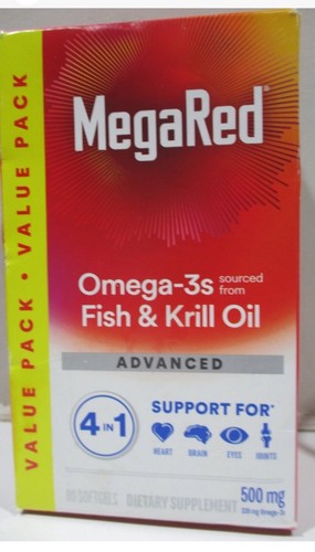 MegaRed Advanced "4 in 1" Omega-3s Fish & Krill Vanilla 500 mg (80 Ct ...