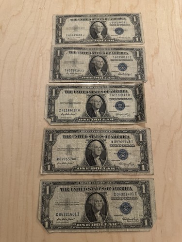 1957 $1 Silver Certificate Lot of 5 – Blue Seal – Circulated US Notes ...
