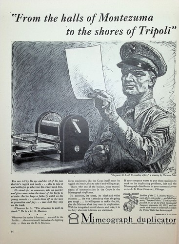 VINTAGE Print Ad ~ Mimeograph Duplicator ~ From the halls of Montezuma ...