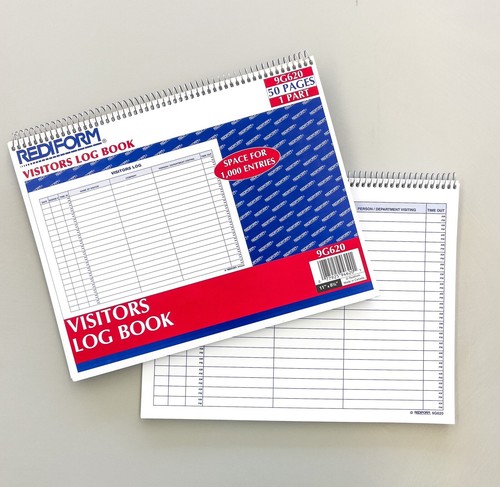 Rediform Visitors Log Book 50 Pages 1-Part Wire Bound White 11" x 8.5 ...