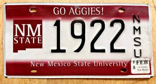 NEW MEXICO STATE COLLEGE LICENSE PLATE " 1922 NMSU " UNIVERSITY LAS ...