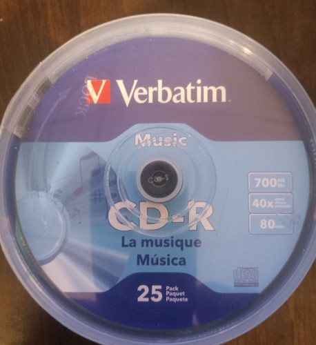 New VerBatim Music CD-R 25 ct 700 mb 40x Speed 80 min Record Your Own ...