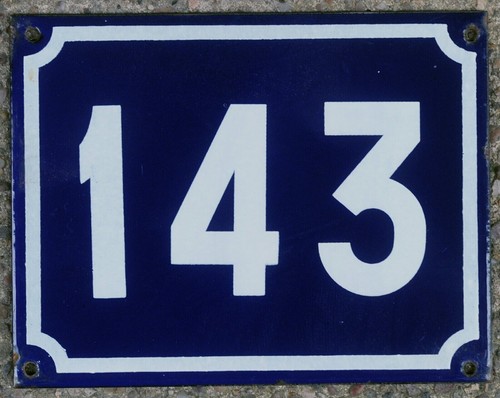 Large old blue French house number 143 door gate plate plaque enamel ...