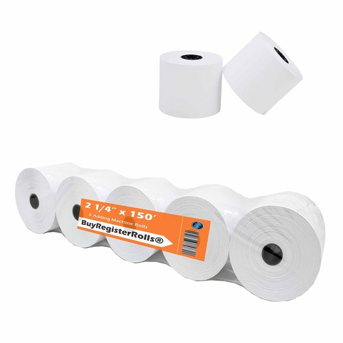 (Pack of 5 Rolls) 2 1/4 x 150 ft, White, adding machine tape Paper ...