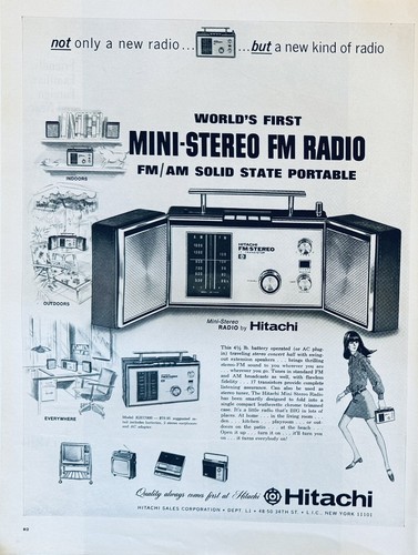 Vintage 1960s HITACHI Mini-Stereo portable FM/AM Radio Magazine Ad ...