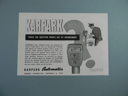 1946 KARPARK PARKING METERS "TAKES THE QUESTION MARKS OUT..." SALES ART ...