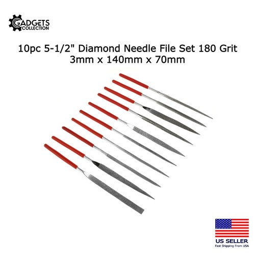 10pc 5-1/2" Diamond Needle File Set 3 x 140 x 70mm 180 Grit Ceramics ...