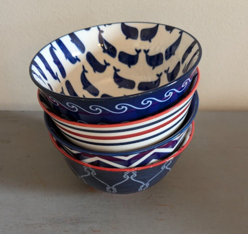Stonewall Kitchen Nautical Beach Coastal Whale Lobster Sm Bowls Set 4 ...