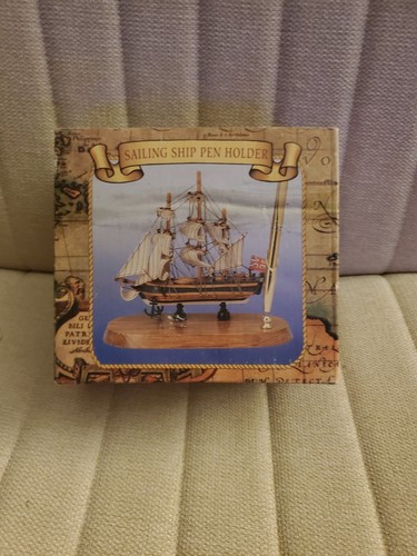 Wooden Sailing Boat Ship Model Mini Nautical Desk Pen Holder Rest ...