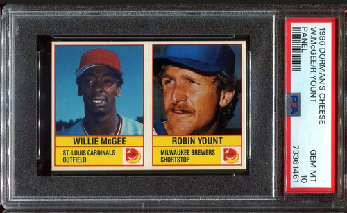 PSA 10 GEM MINT 1986 DORMAN'S CHEESE PANEL WILLIE McGEE / ROBIN YOUNT ...