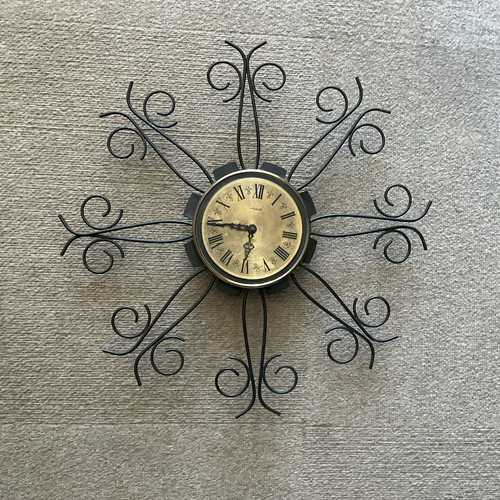 VTG MCM FORESTVILLE Wrought iron Wire Sunburst Retro Wall Clock PARTS ...