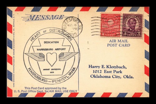 DR JIM STAMPS US CARD HARRISBURG PENNSYLVANIA AIRPORT DEDICATION AIR ...