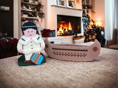 Vintage Handmade Needlepoint Thanksgiving Holiday Decor Indian w/Drum ...