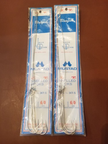 VINTAGE NOS Bluefish Snelled Hooks Size 6/0 (2) Packs of 3 Hooks | eBay