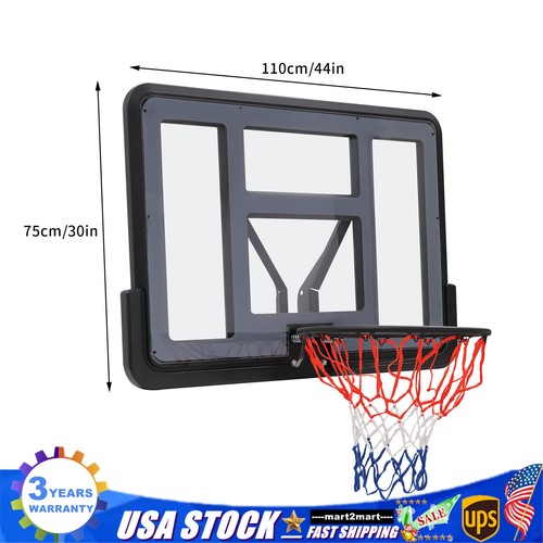 44" Basketball Backboard and Rim Shatterproof Polycarbonate Universal ...