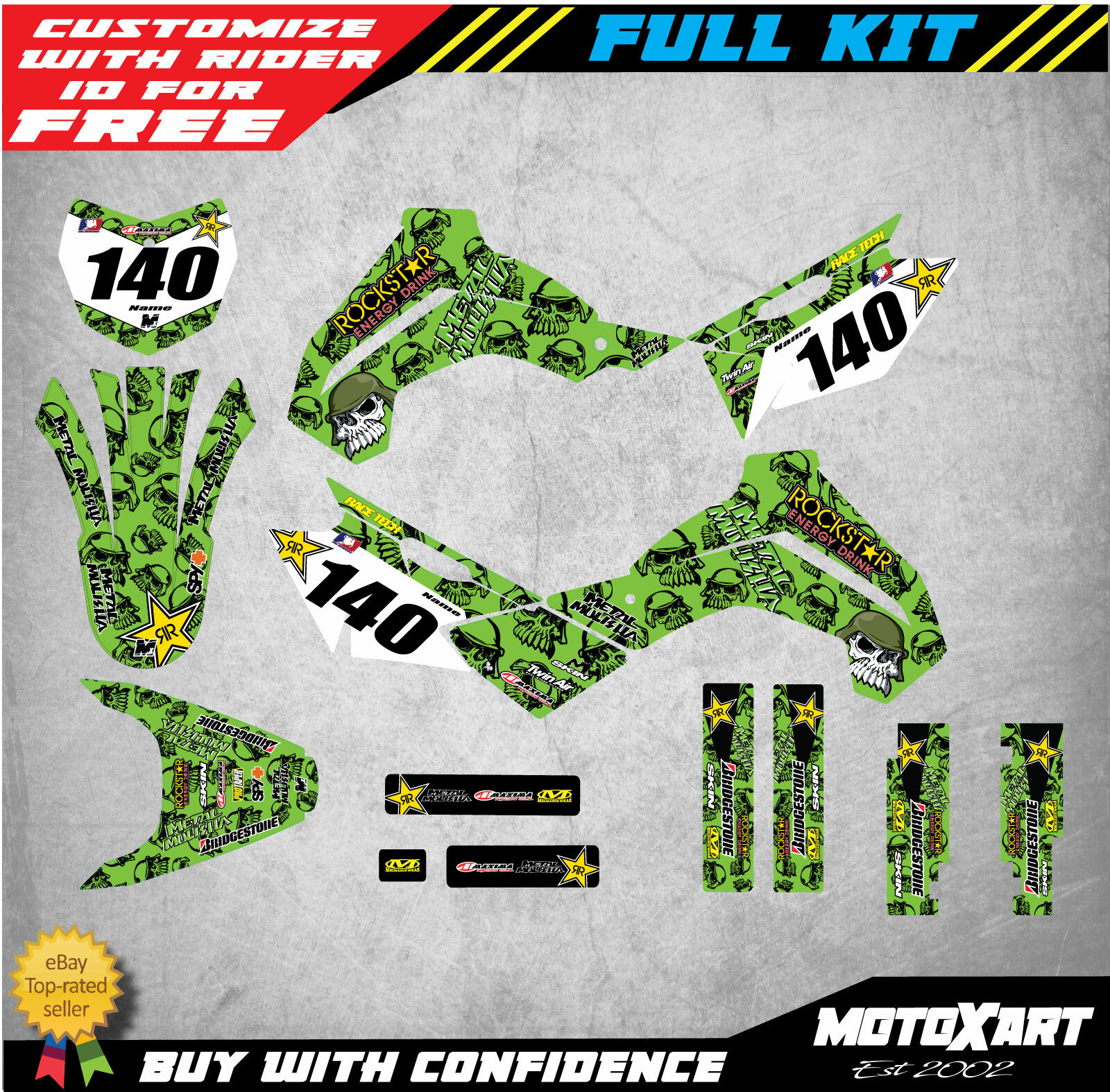 Custom Graphics Full Kit to Fit Kawasaki KLX 140 2008 - 2019 SUBSTANCE ...