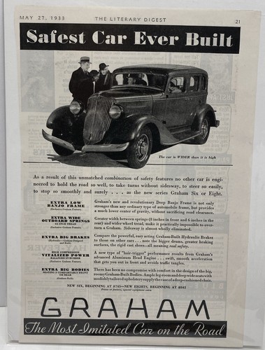 1933 Graham Car Wider Than It Is High VTG Ad Safest Car Ever Built Old ...