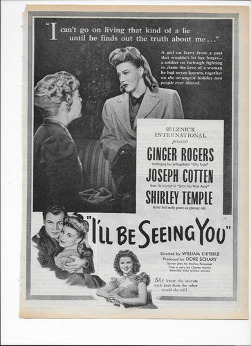1945 "I'LL BE SEEING YOU" MOVIE AD-GINGER ROGERS -JOSEPH COTTEN ...