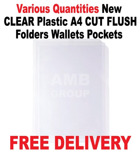 New CLEAR Plastic A4 CUT FLUSH Folders Wallets Pockets Top + Side ...