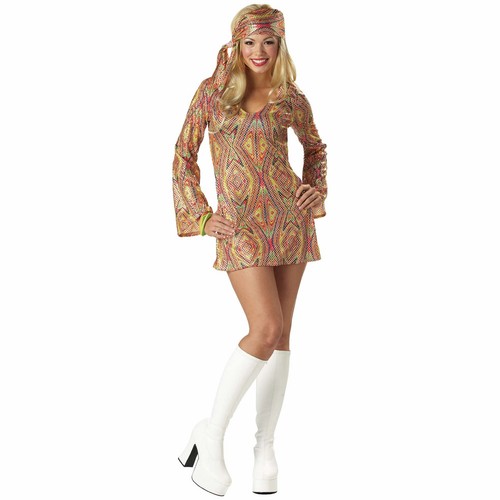 Disco Dolly 1960s 1970s Hippie Hippy Go Go Retro Sequin Dress Womens Costume | eBay UK