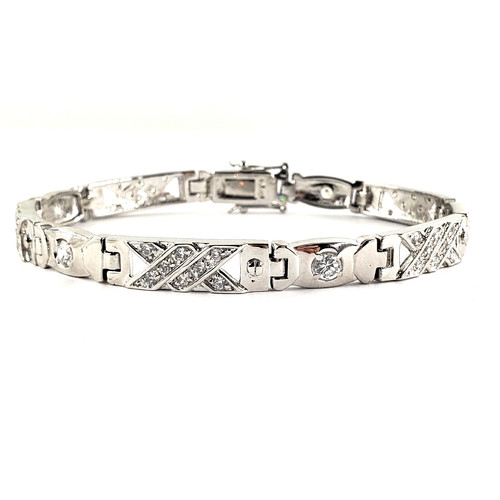 Sterling Silver Bracelet 9 Inch Mens Cubic Zirconia Hip Hop Link Rapper ...
