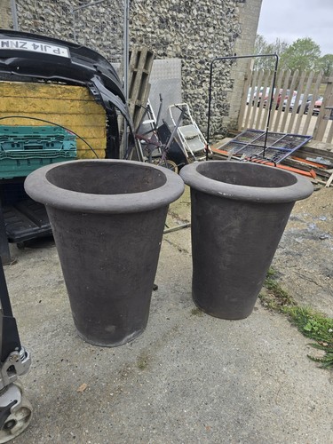 Pair of Extra Large Stone Effect Planters- Garden Flower Pots,Outdoor ...