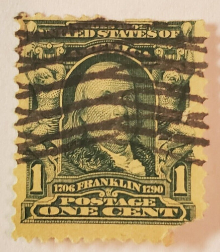 United States Postage Stamp ~ Benjamin Franklin ~ 1₵ Green ~ Posted ~ c ...
